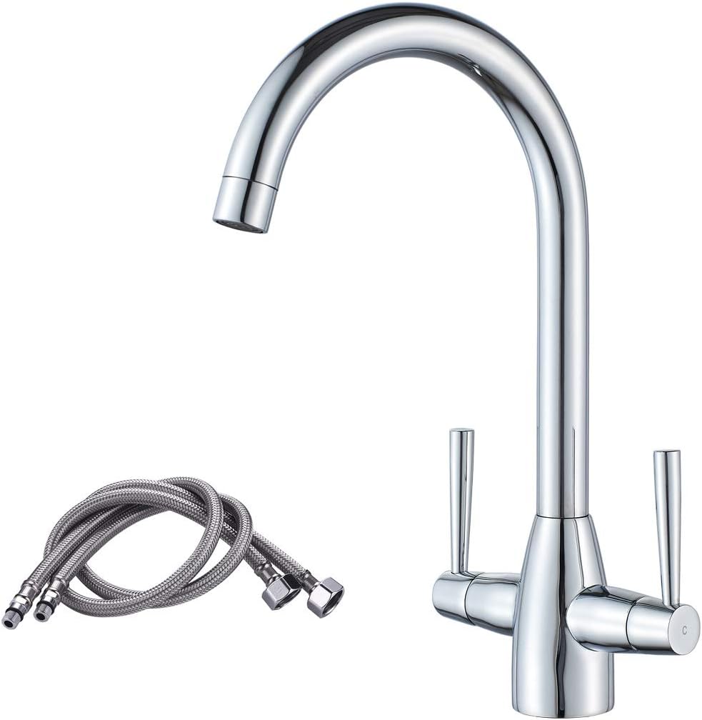 NewEast Kitchen Mixer Taps,Monobloc Swivel Spout Dual Lever Chrome ...