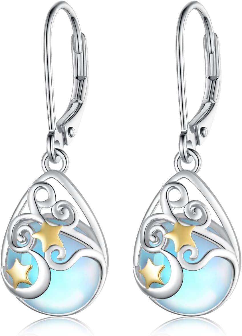 Amazon.com: SVODEA Moonstone Moon Star Earrings for Women,925 Sterling ...