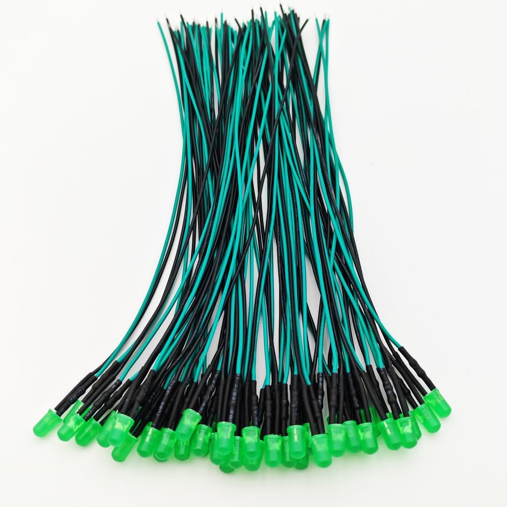 Amazon.com: Gebildet 50pcs 3V-4.5V-5V-6V-7.5V-9V-12VDC 5mm Green LED ...