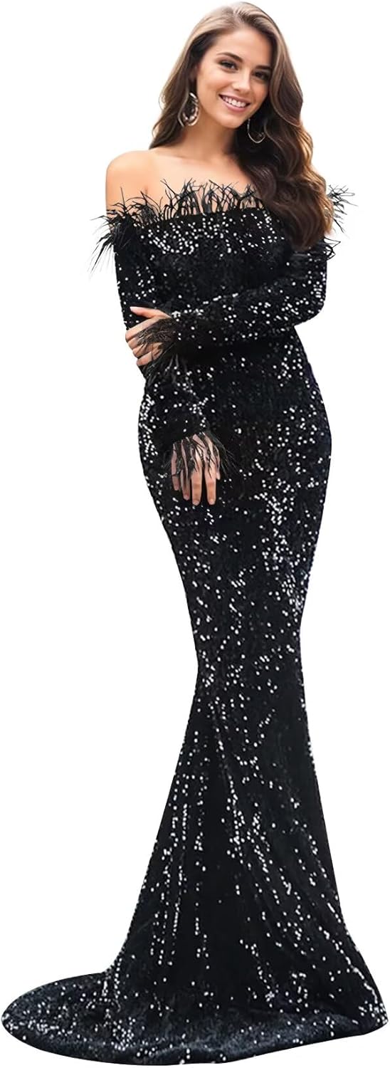 Amazon.com: Jamille Sparkly Sequin Prom Dresses for Women Long Sleeve ...