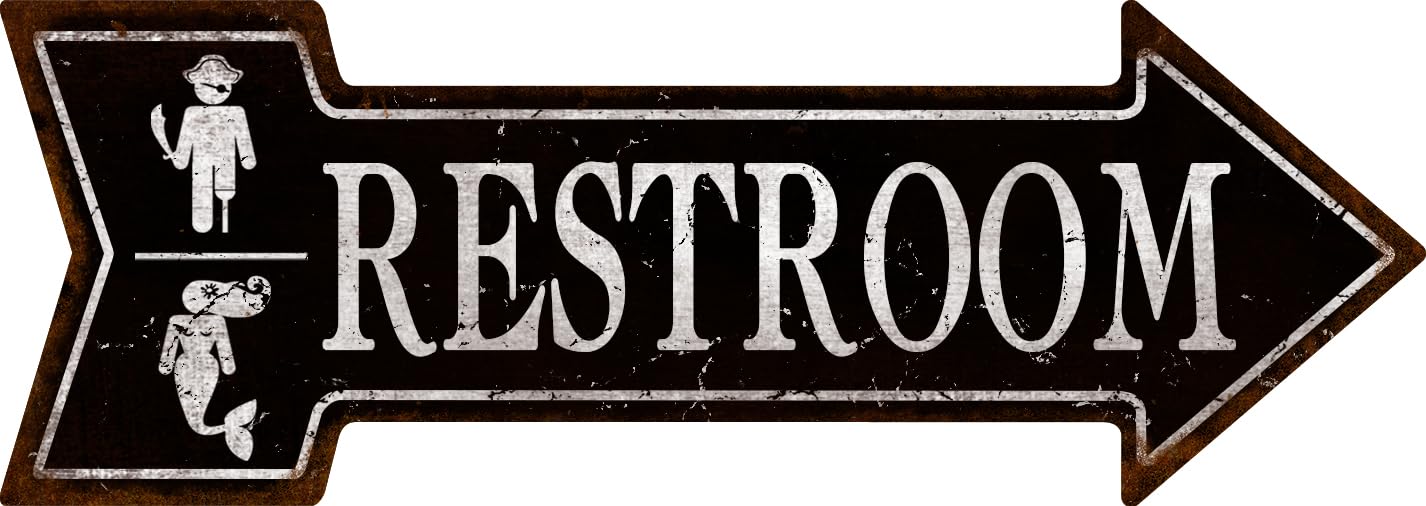 Amazon.com: Mukuko Funny Mermaid Pirate Black Restroom Arrow Tin Metal ...