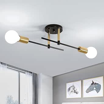Comely Modern Ceiling Light, 2 Lights E27 Vintage Black and Gold Flush ...