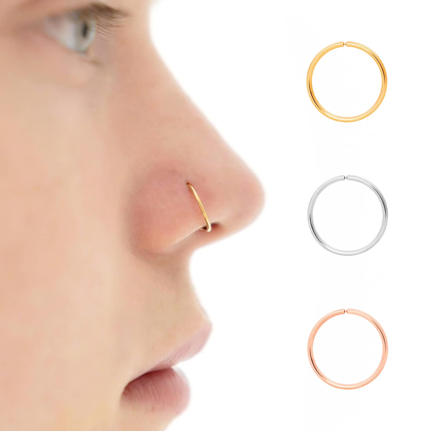 Amazon.com: Small Gold Nose Rings Hoops for Women/Men, 14K Gold Filled ...