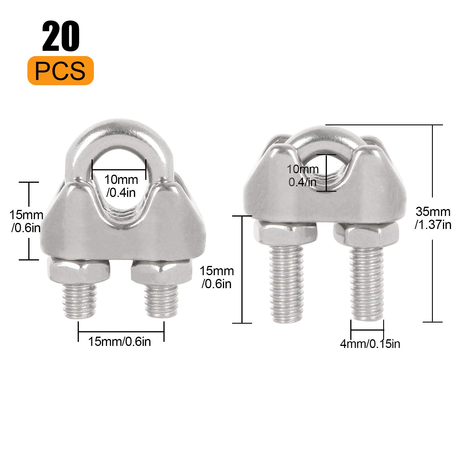 Snapklik.com : 20PCS Cable Clamps 5/16 Stainless Steel Wire Cable ...