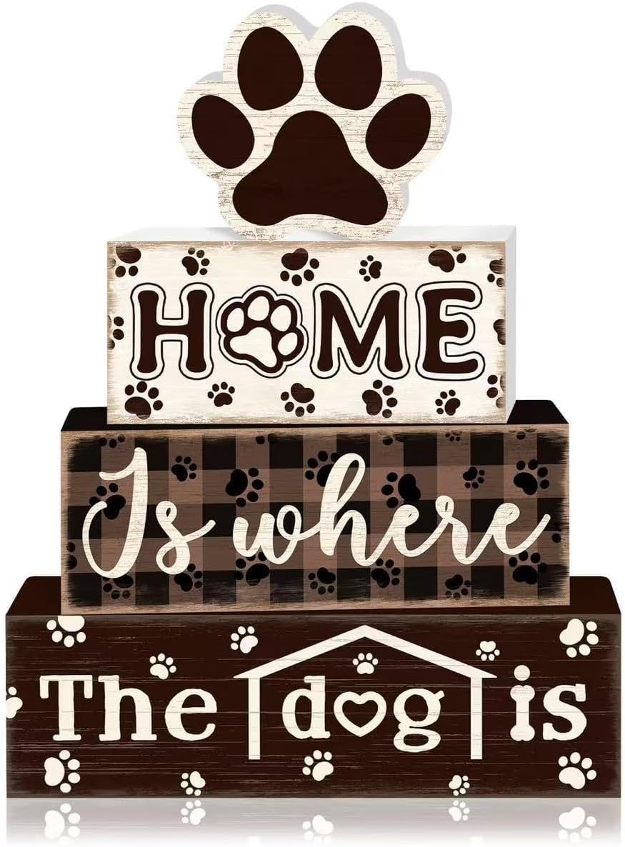 Amazon.com: 4 Pcs Table Decorations Dog Theme Wooden Block Sign ...