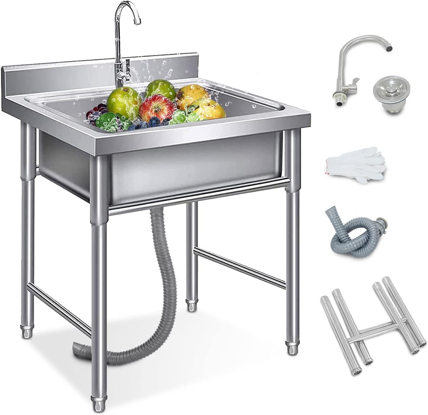 Stainless Steel Utility Sink Single Bowl Commercial Restaurant Kitchen ...
