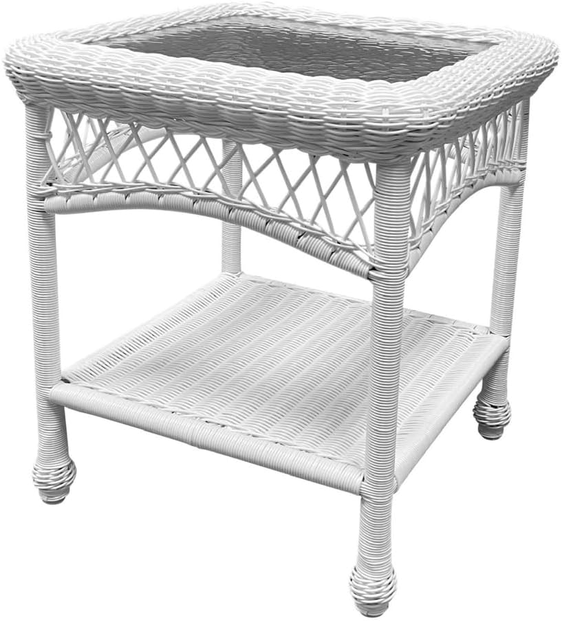 Amazon.com: White Wicker Patio End Table - Side Table Resin Rattan Cape ...