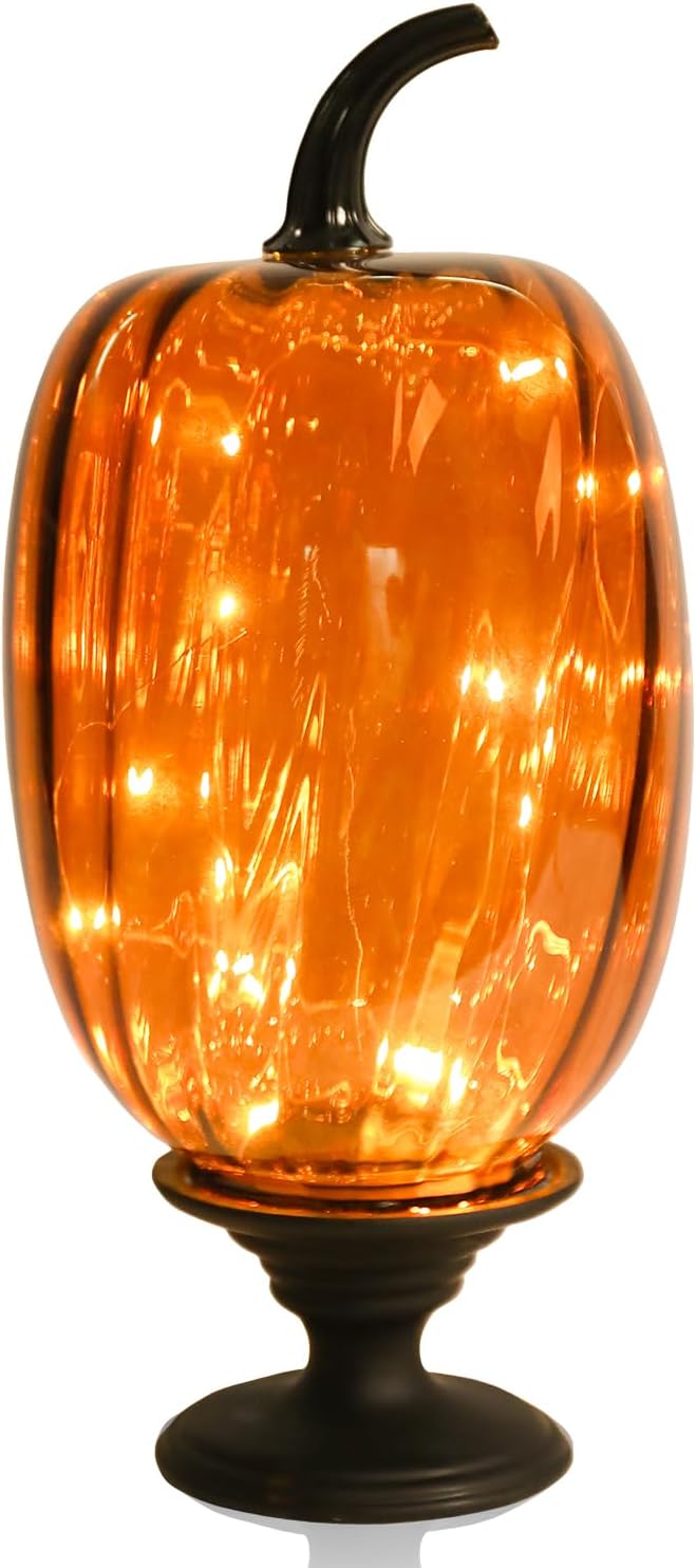 Amazon.com: Chonsun Glass Pumpkin Lights Fall Decorations 13 Inch ...