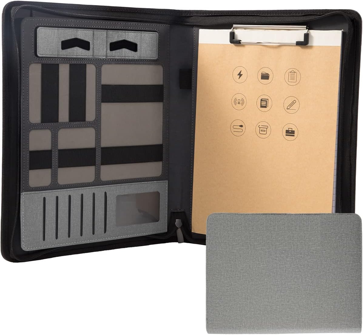 Amazon.com : Padfolio Portfolio with Zipper and Clipboard - Leather ...