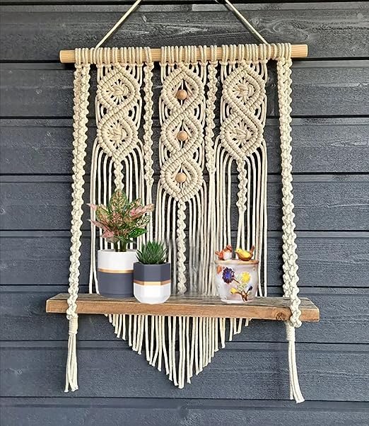 Muizz Macrame Wooden Wall Hanging Shelf Macrame Woven Macrame ...