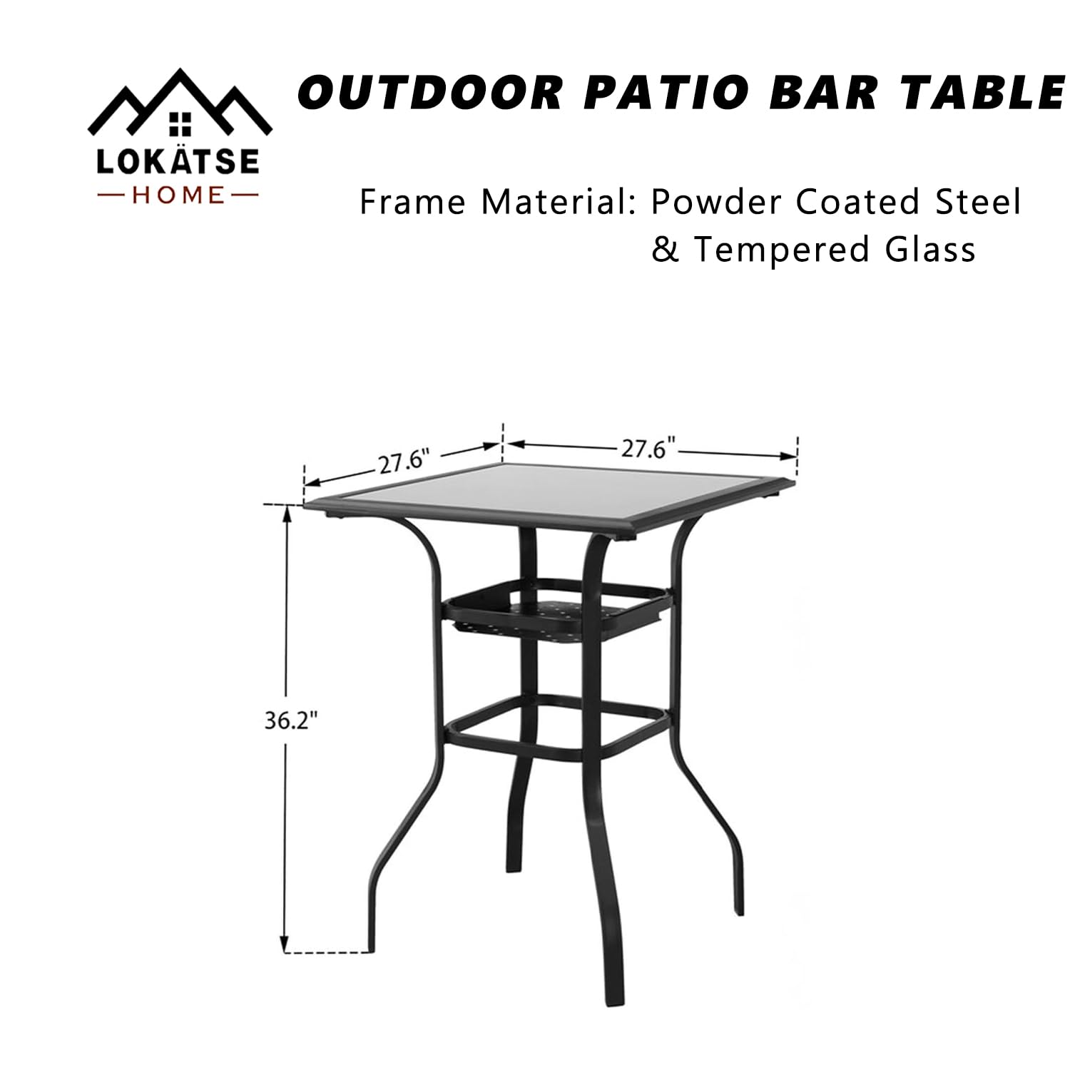 Snapklik.com : LOKATSE Home High Outdoor Patio Bar Height Glass Top Table