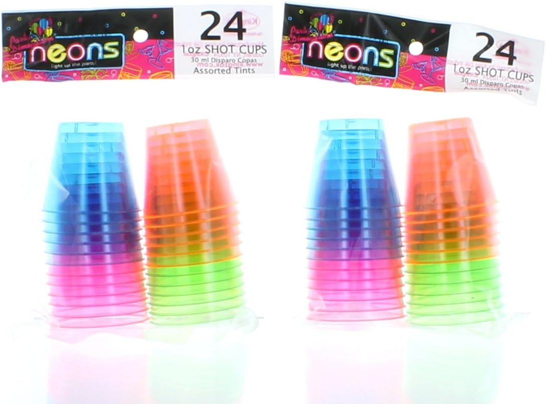 Amazon.com: 48ct Neon Shot Glasses 1oz Plastic Bright Party Cups Wine ...