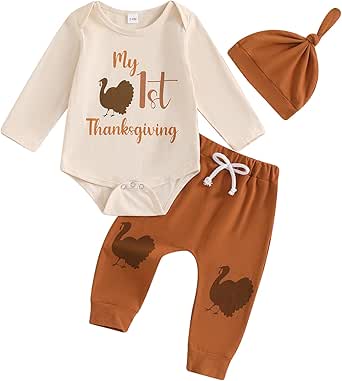 Amazon.com: Lamuusaa My First Thanksgiving Baby Boy Outfit Long Sleeve Turkey Romper Long Pants ...