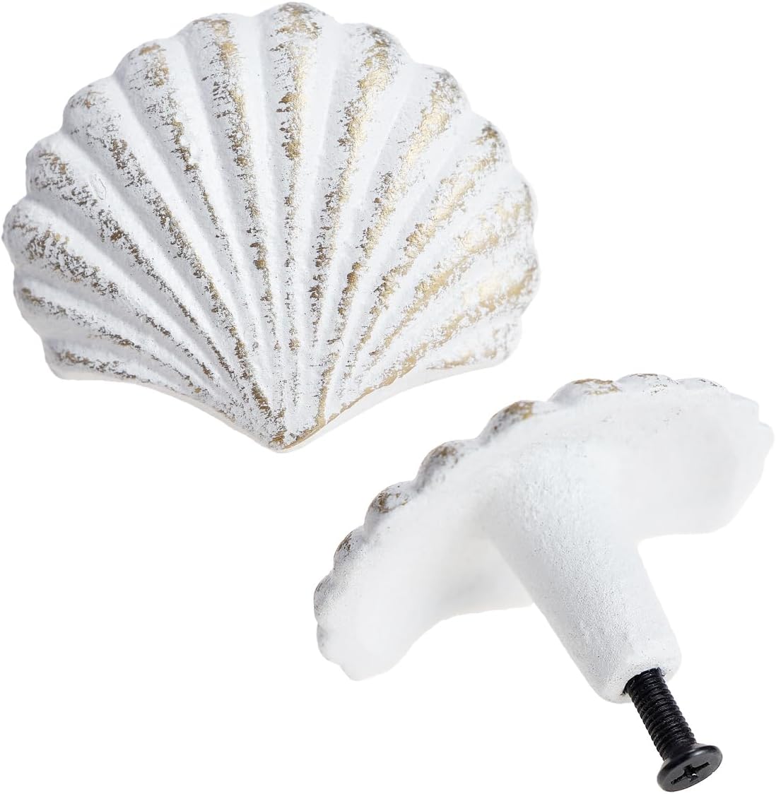 YOLUFER 2 Pcs Sea Beach Style Seashell Knobs, Pull Knobs for Cabinet, Drawer, Cupboard (White ...