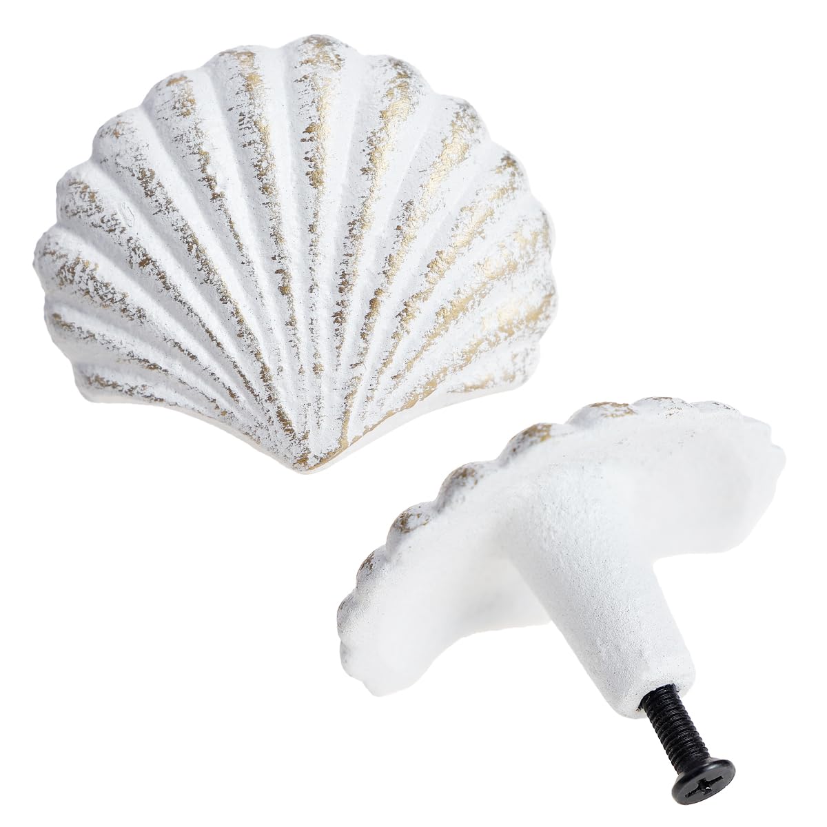 YOLUFER 2 Pcs Sea Beach Style Seashell Knobs, Pull Knobs for Cabinet, Drawer, Cupboard (White ...