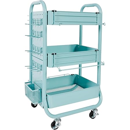 Amazon.com: Simply Tidy Gramercy Teal Metal Rolling Cart Customizable ...