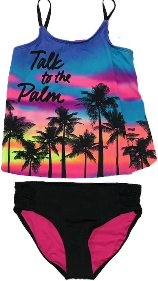 Amazon.com: Justice Swimwear Talk to The Palm Tankini Set Multi Palm ...