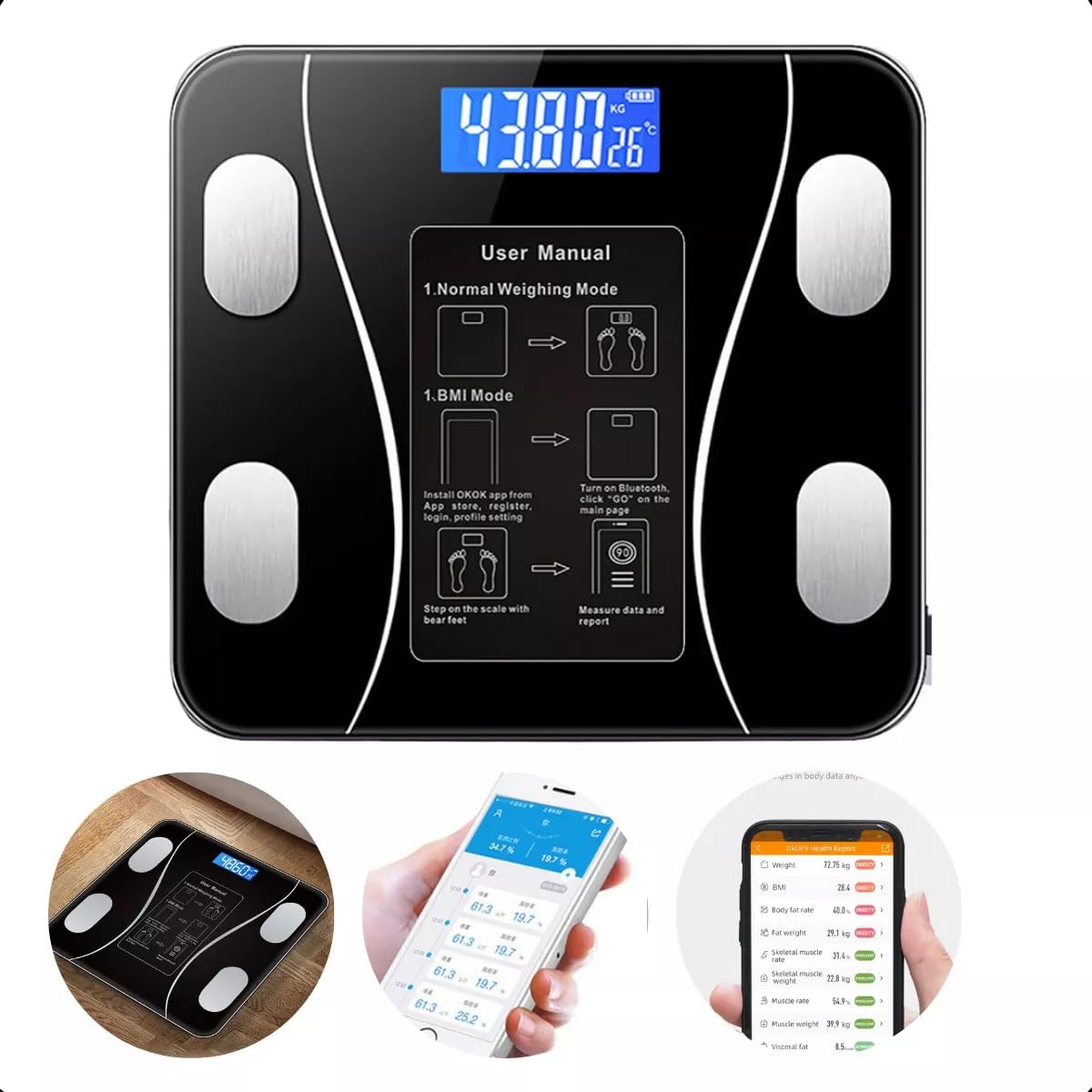 Balança de Bioimpedância Smart Digital Bluetooth 180kg com Aplicativo ...