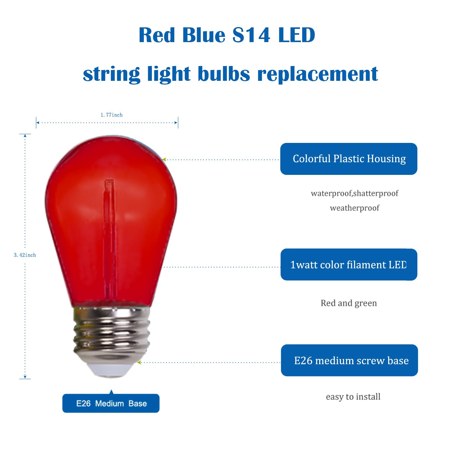 Snapklik.com : Visther 24-Pack S14 Colored LED String Light Bulbs ...