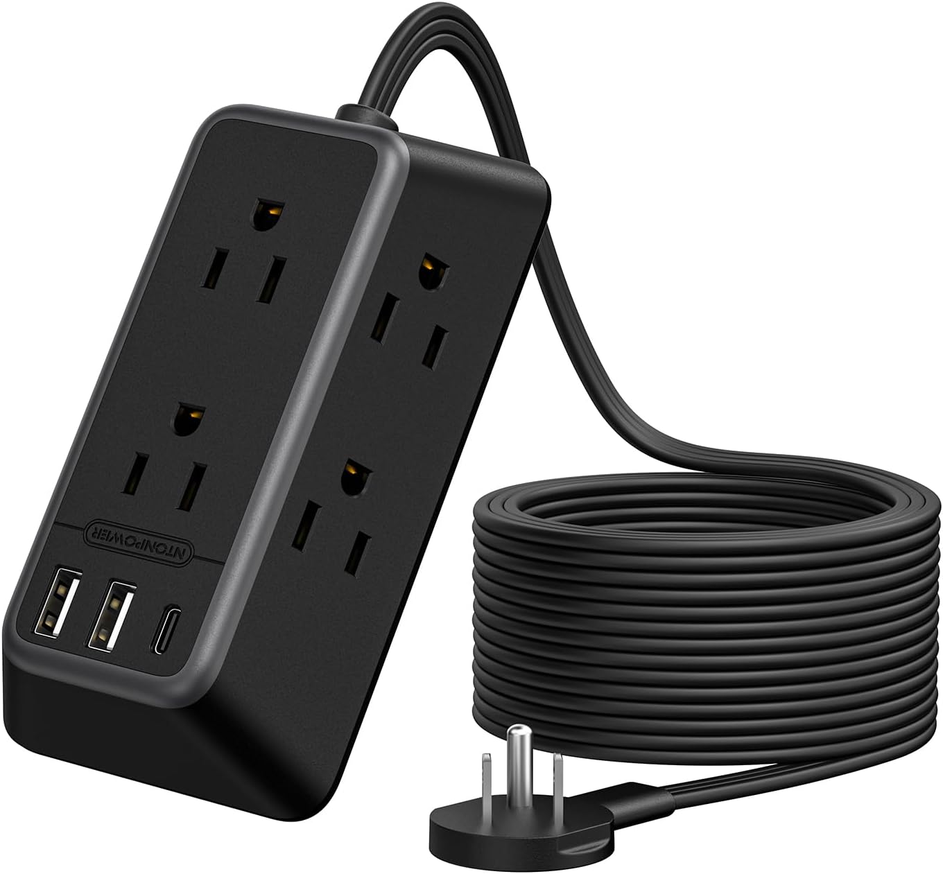 Amazon.com: 10FT Black Extension Cord, NTONPOWER 1080J Flat Plug Surge ...