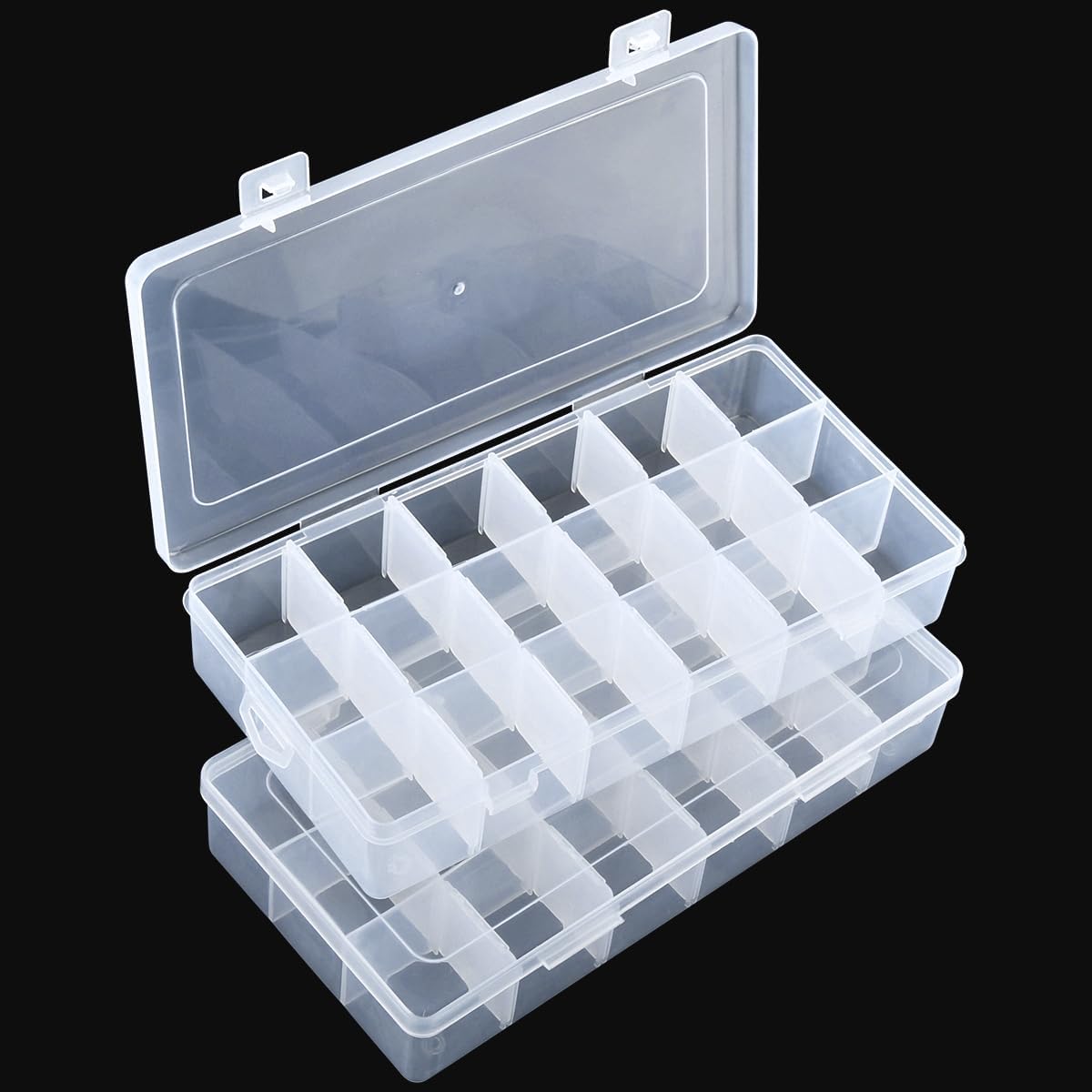 CENBEN 2 Pack Clear Pastic Organizer Box, 18 Grids Clear Bead Organizer ...