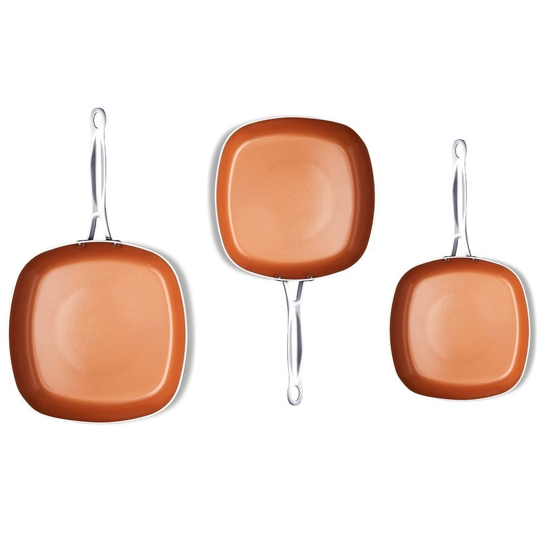 Gotham Steel Nonstick Copper Square Shallow Pan with Lids 6 Piece ...