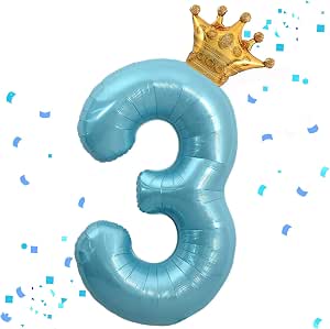 Amazon.com: 40 Inch Blue Number 3 & Mini Crown Balloon for Birthday ...