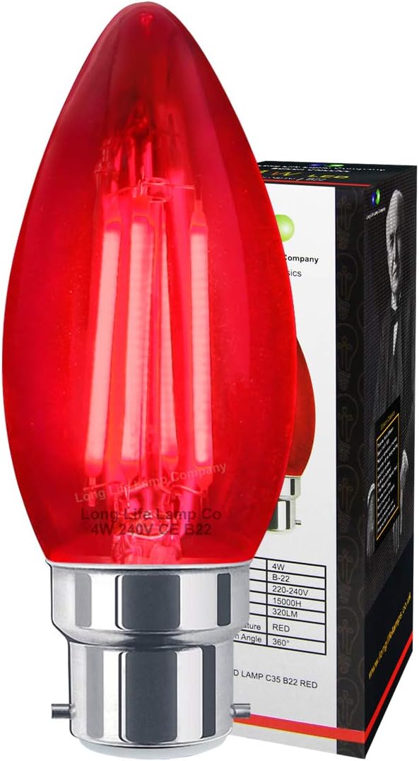 Ambient Vintage 4w LED Red Candle Light Bulb B22 Bayonet Clear Glass ...