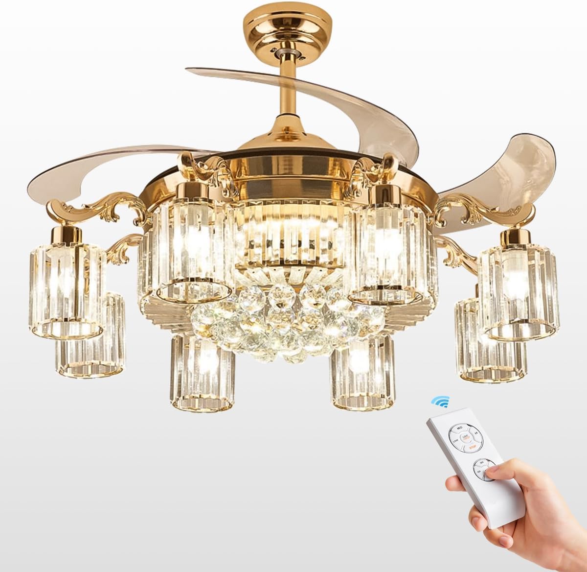 Modern Crystal Chandelier Ceiling Light Fixture with Retractable ...