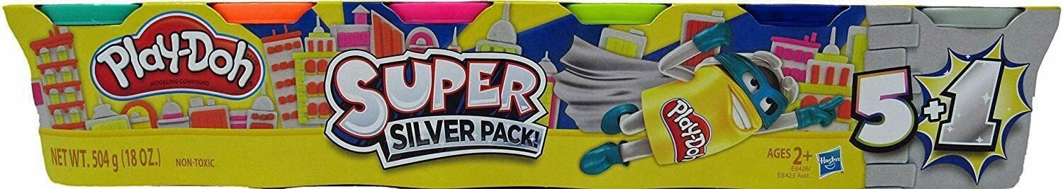 Amazon.com: Play-Doh Super Silver Pack 5 Plus 1 Includes 1 Can Silver ...
