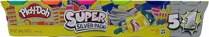 Amazon.com: Play-Doh Super Silver Pack 5 Plus 1 Includes 1 Can Silver ...