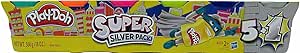Amazon.com: Play-Doh Super Silver Pack 5 Plus 1 Includes 1 Can Silver ...