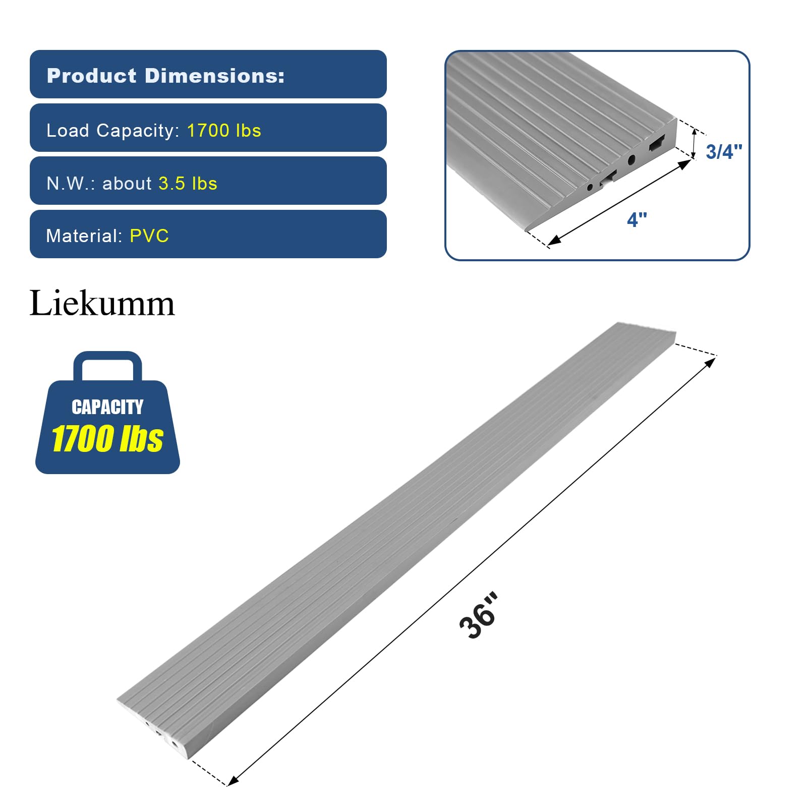 Snapklik.com : 3/4" Rise PVC Threshold Ramp For Doorways, 1700 Lbs ...