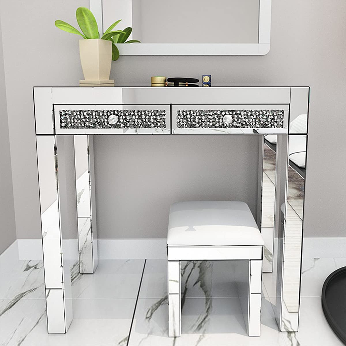 Garteder Vanity Dressing Table Only Mirrored Makeup Desk Luxury Glass ...