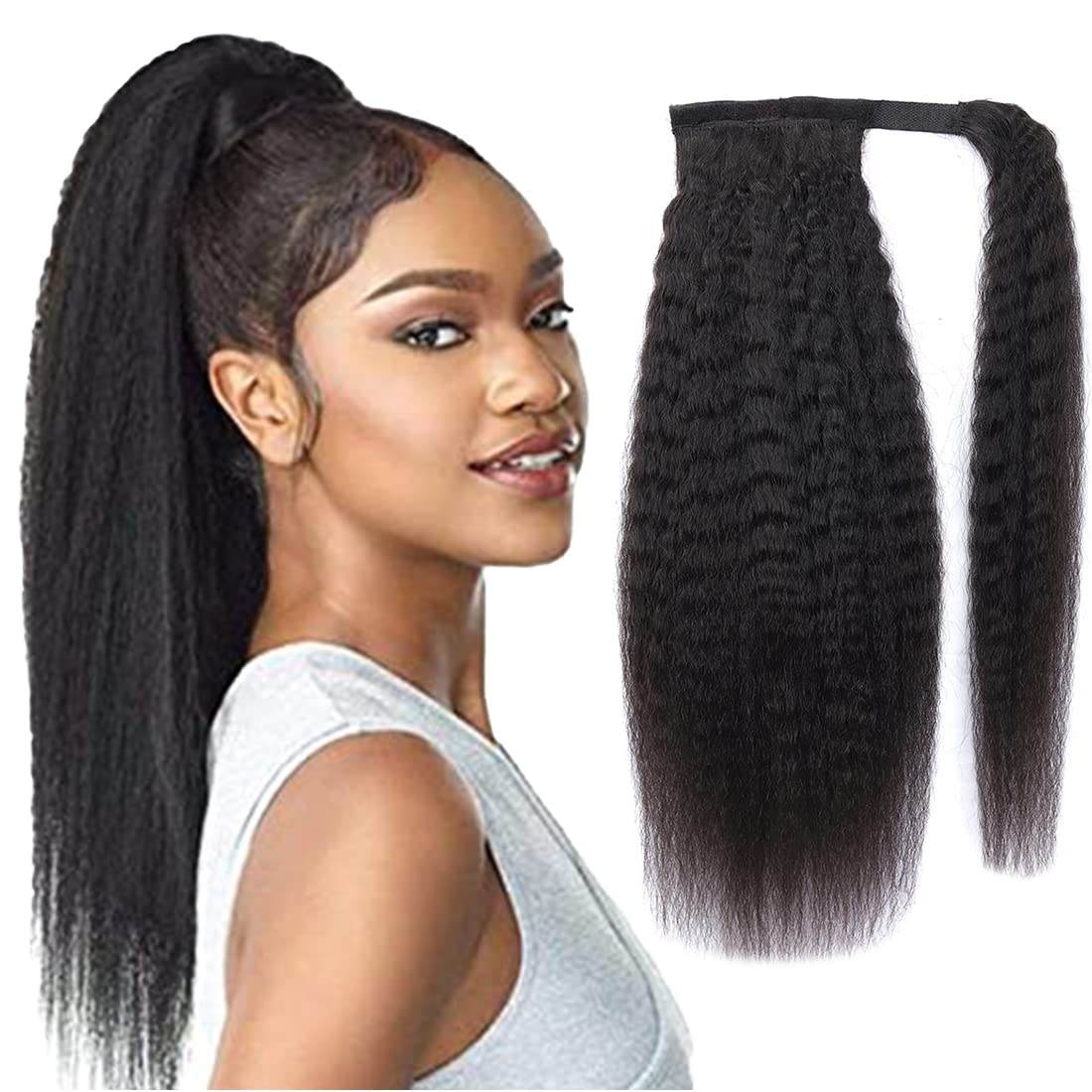 Amazon.com : Ponytail Extension Human Hair Kinky Straight with Wrap Around Magic Paste 12 Inch ...