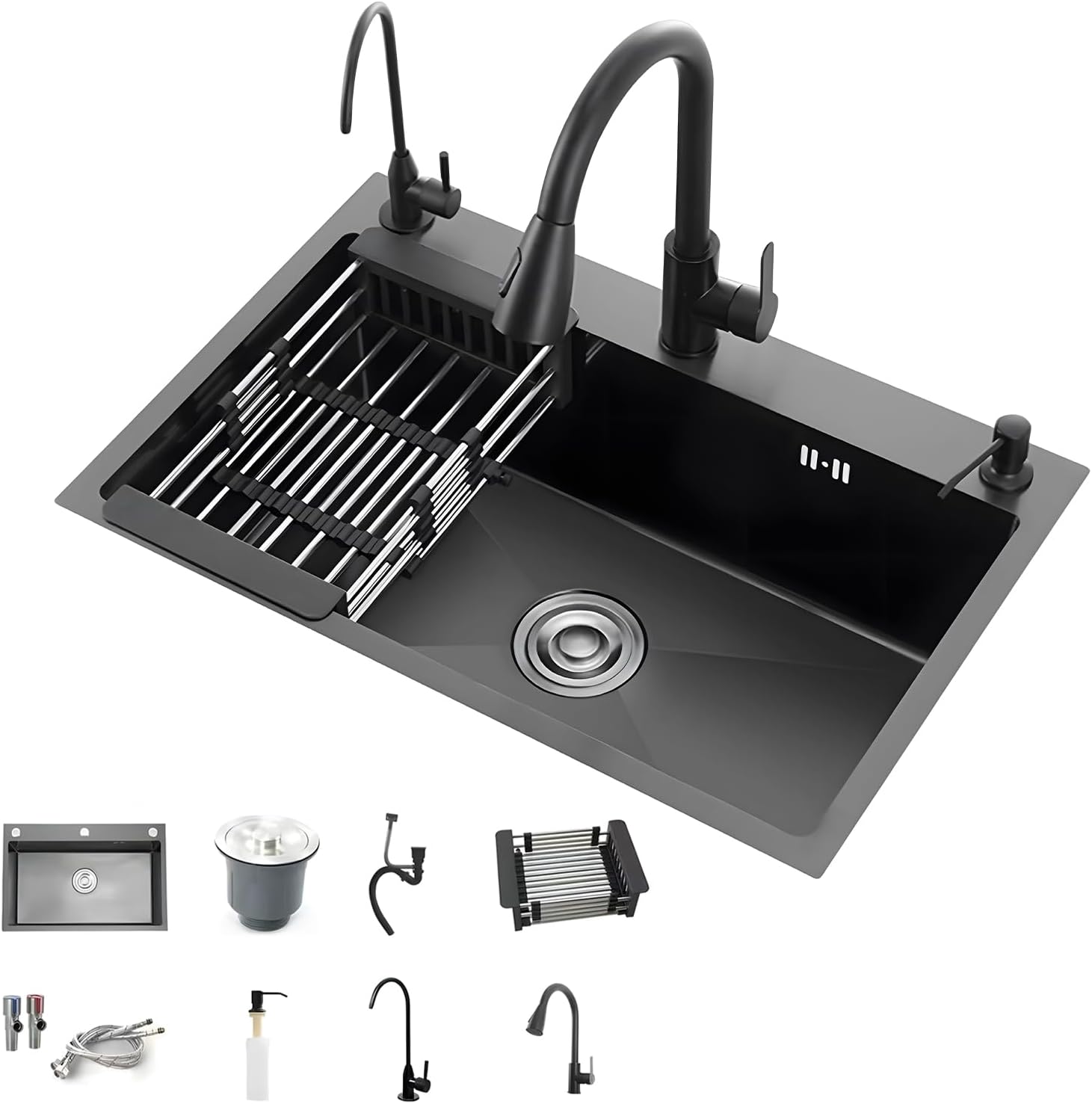 KUNCAIISH Black Kitchen Sink, Drop-in Kitchen Bar Sink with Purified ...