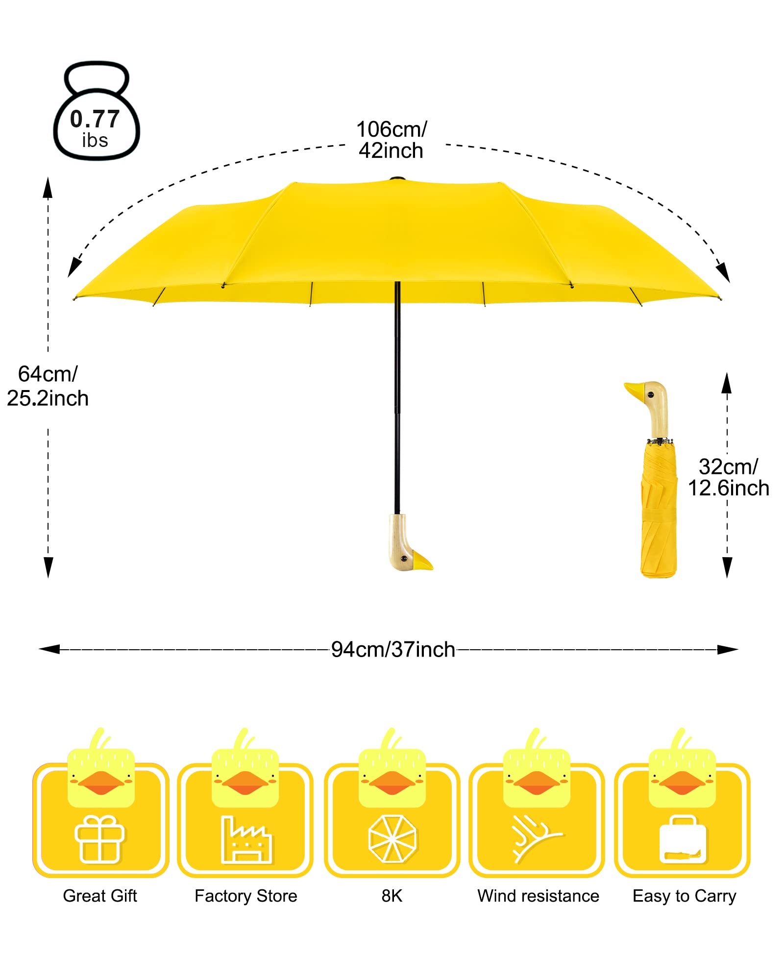 LEAGERA 42INCH Compact Umbrellas for Rain&Sun, Travel Umbrella Cute ...
