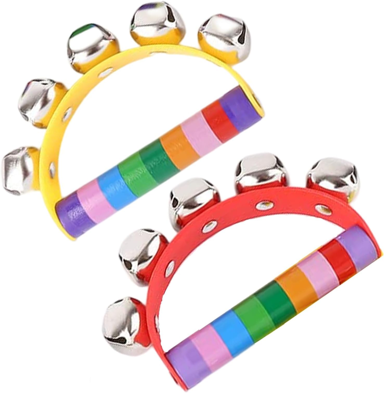 2 Pcs Tambourine, Bell Jingle Shaking Sleigh Bell Hand Bell Half Moon ...