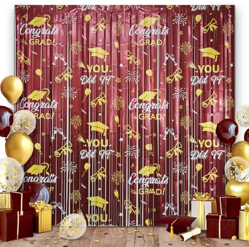 Amazon.com : Peghoqu 2 Pack Maroon Gold Graduation Foil Fringe Curtain ...