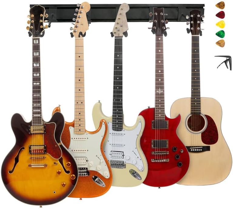 Guitar Wall Mount Hanger - 5 Guitar Wall Mount - Adjustable Guitar Wall ...