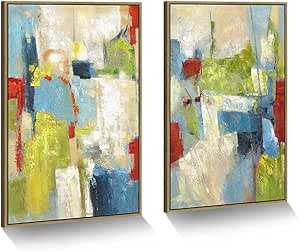Amazon.com: Framed Abstract Colorful Wall Art: 2 Pieces Artistic Heavy ...