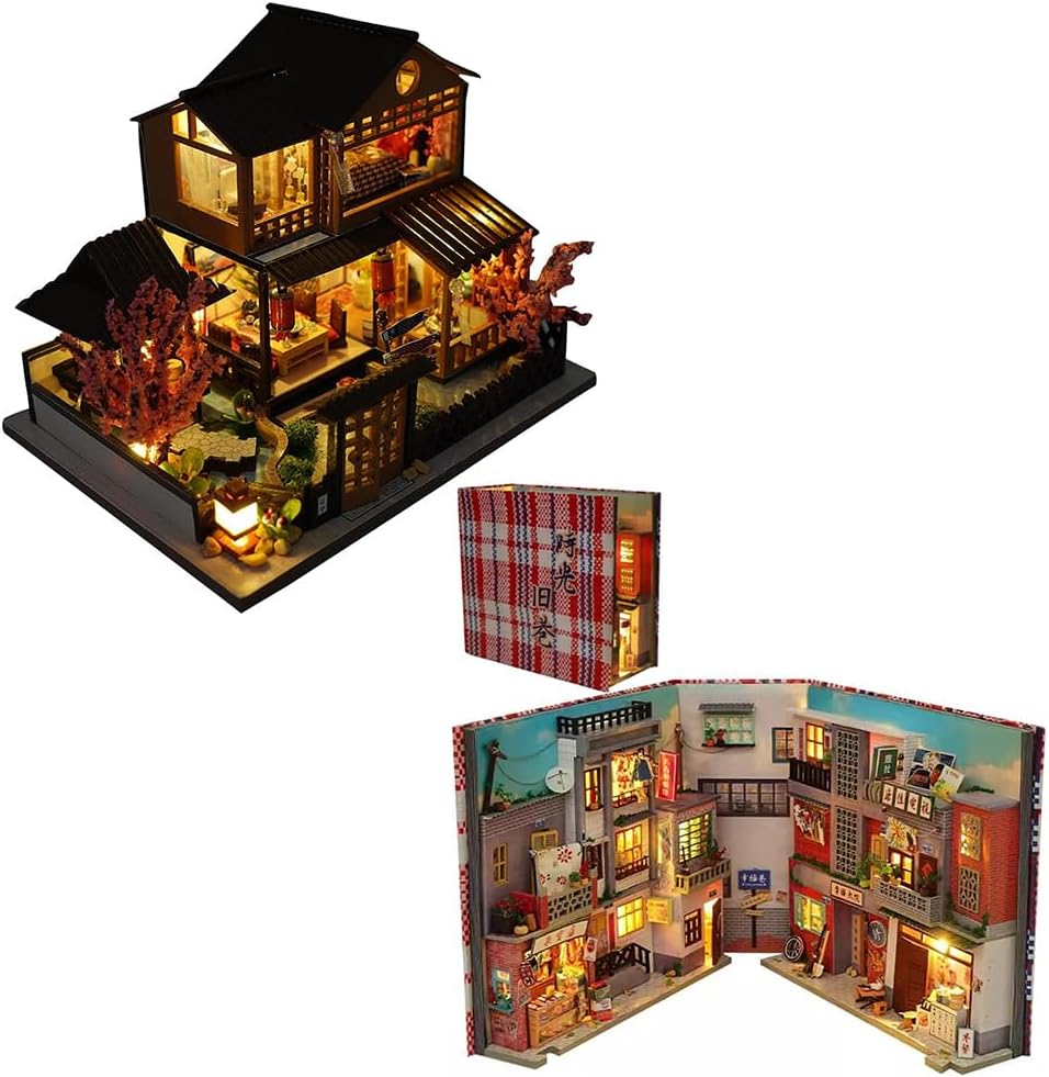 Amazon.com: TOPBSFARNY Miniature Wooden Dollhouse Japanese House DIY ...
