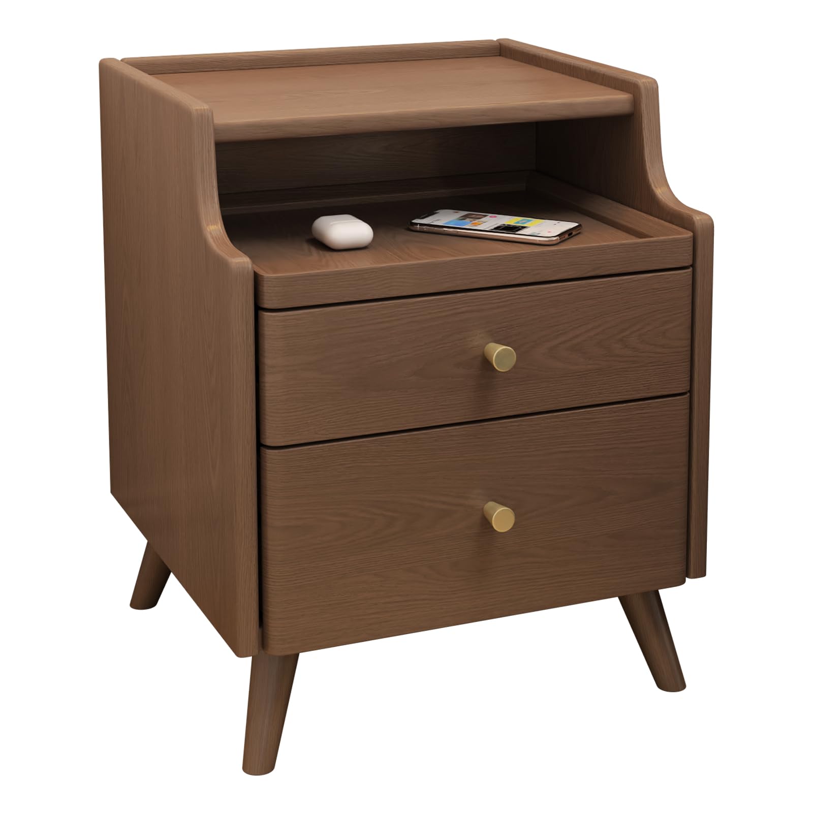 KASLANDI Nightstand with 2 Drawers, 19.68" Height Solid Wood Night ...