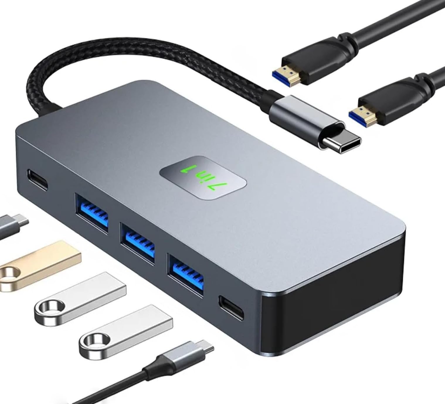 Snapklik.com : 7 Ports USB C Docking Station Dual 4k HDMI Monitor Adapter