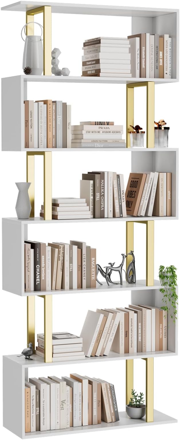 Amazon.com: Gadroad 6-Tier Geometric Bookcase,S Shaped Bookshelf, Wood ...