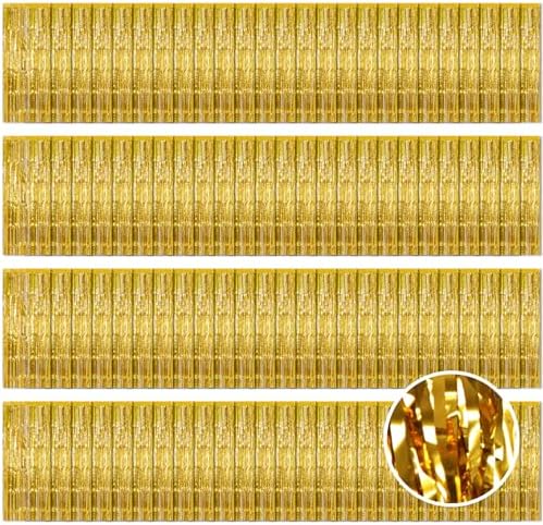 Amazon.com : 100 Pack Gold Foil Fringe Backdrop Curtains 3.2ft x 8.2ft ...