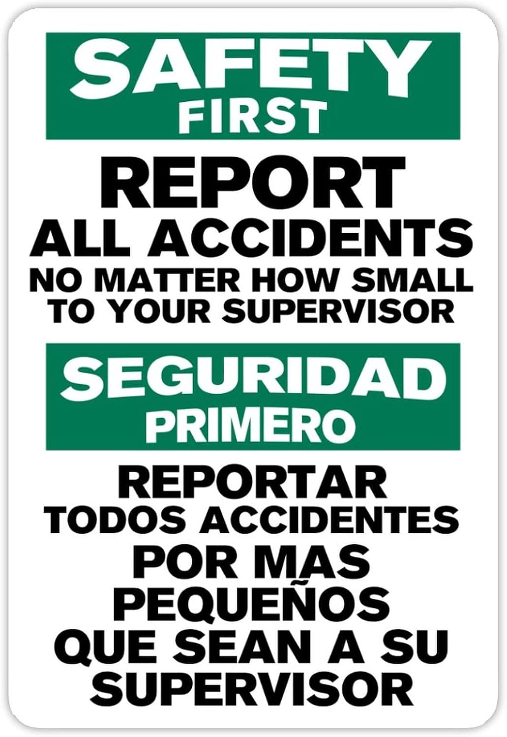 Amazon.com: Safety First Report All Accidents No Matter How Small to ...