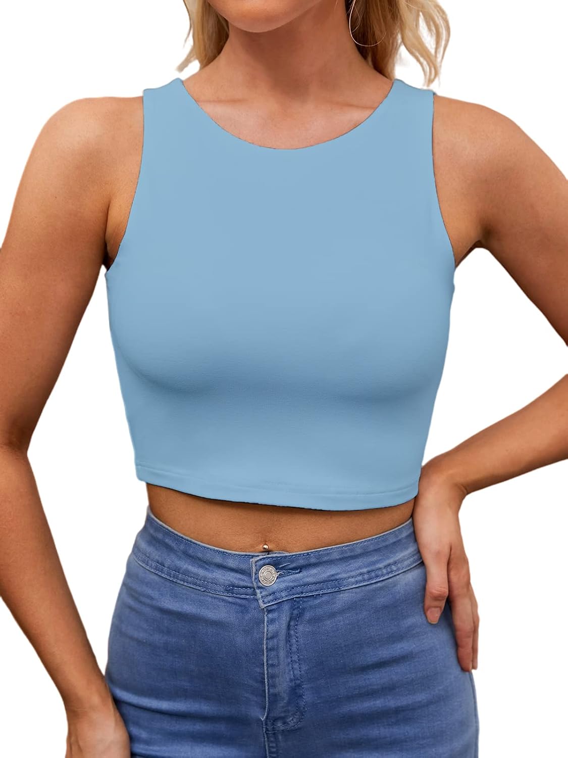 Abardsion Women’s Sexy Sleeveless Racerback Crop Top Classic Basic ...