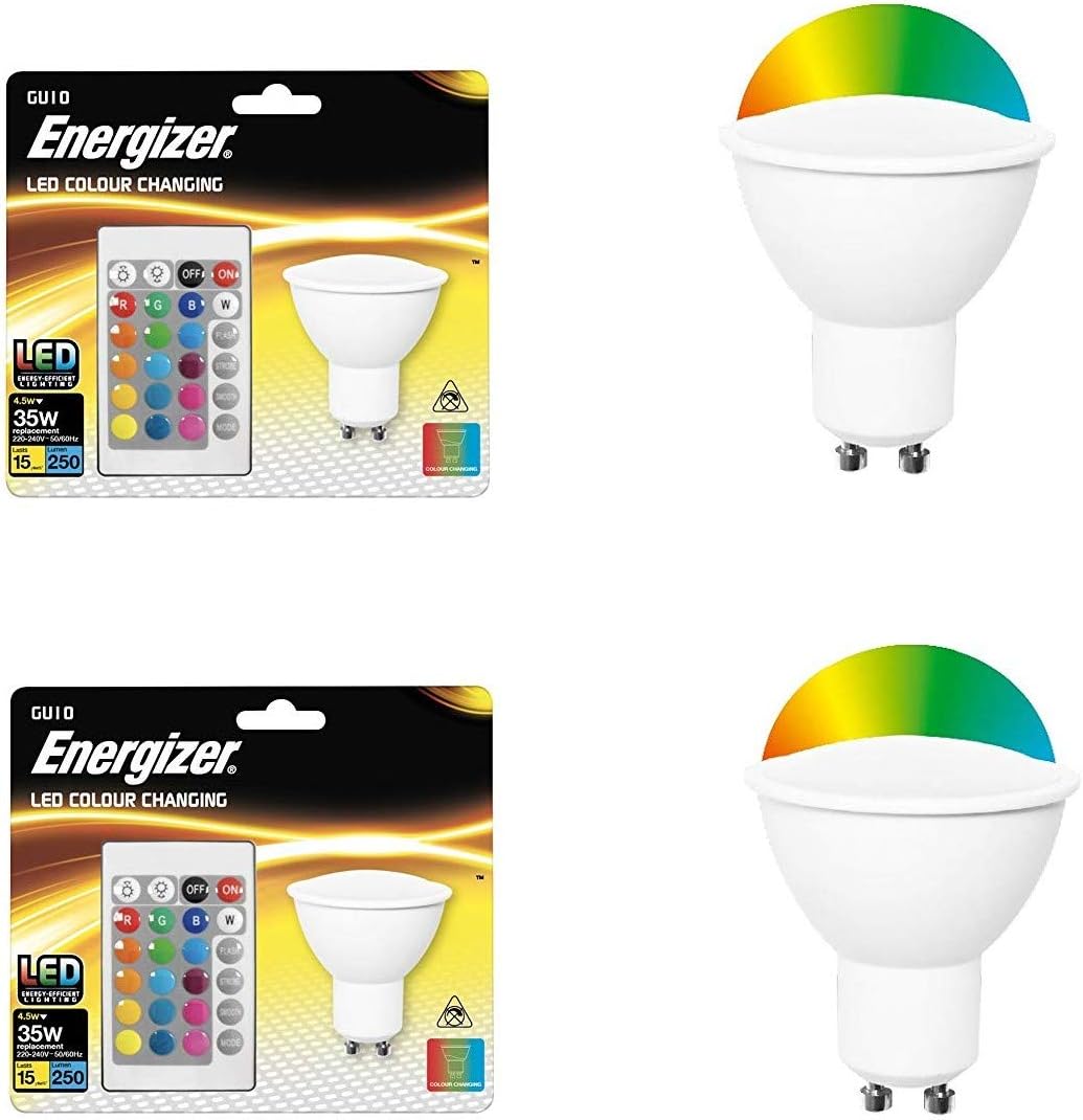 ENERGIZER Colour Changing GU10 LED RGB+W with Remote Control (2 Pack ...