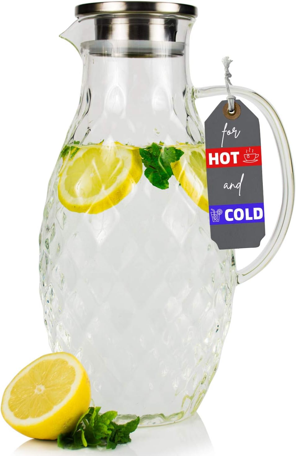 Amazon.com: Large Glass Pitcher with Lid and Spout - 100 Ounces Big ...